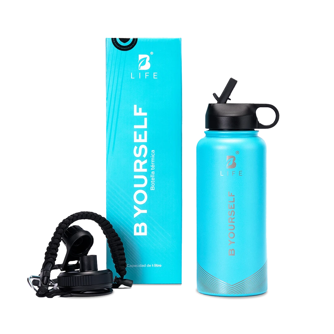 Termo Azul Acero Inoxidable – 1-2 L con Tapas y Popote